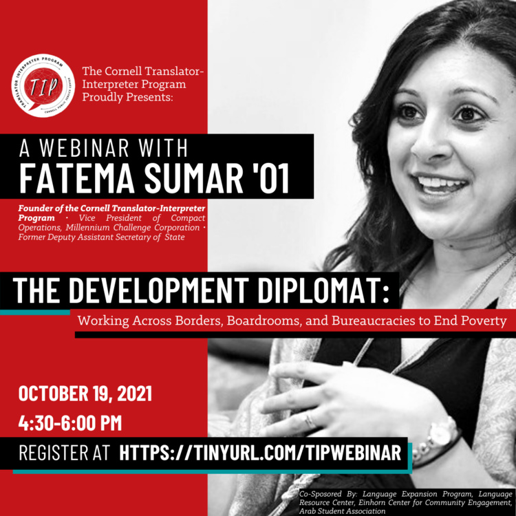 Webinar with Fatema Sumar '01 - The Development Diplomat: Working ...